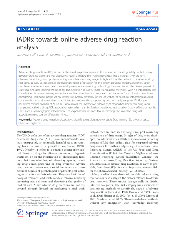 (PDF) iADRs: towards online adverse drug reaction analysis
