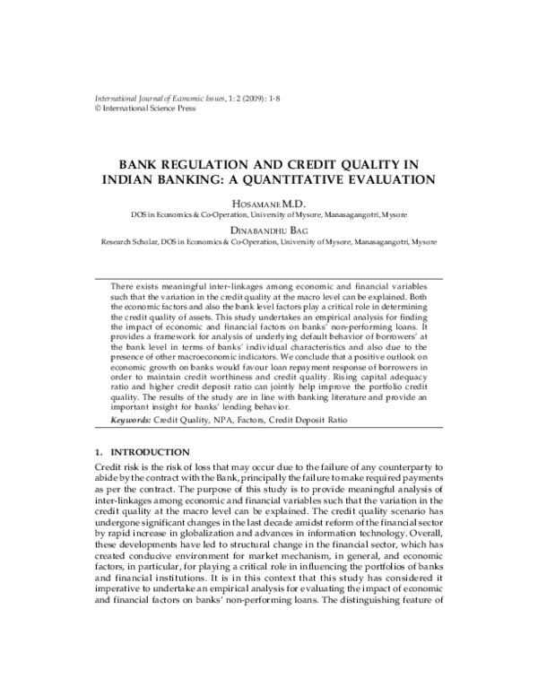 (PDF) BANK REGULATION AND CREDIT QUALITY IN INDIAN BANKING: A ...