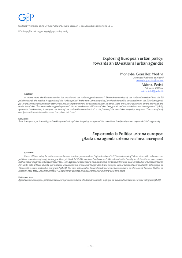 (PDF) Exploring European urban policy: Towards an EU-national urban agenda / Exploring European ...