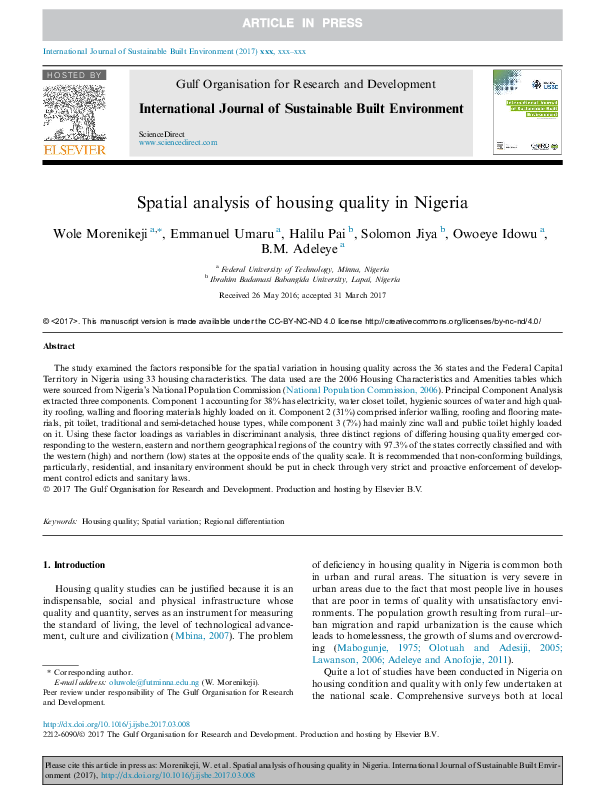 (PDF) Spatial analysis of housing quality in Nigeria