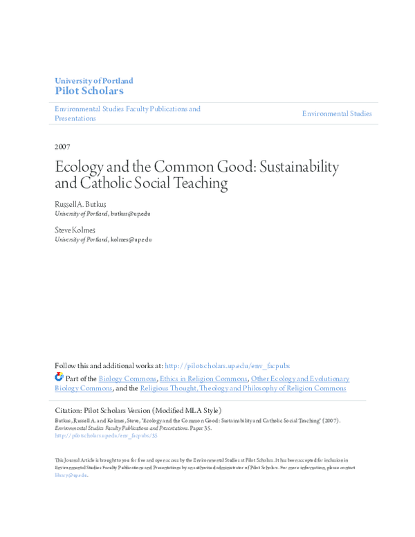 (PDF) Ecology and the Common Good: Sustainability and Catholic Social ...