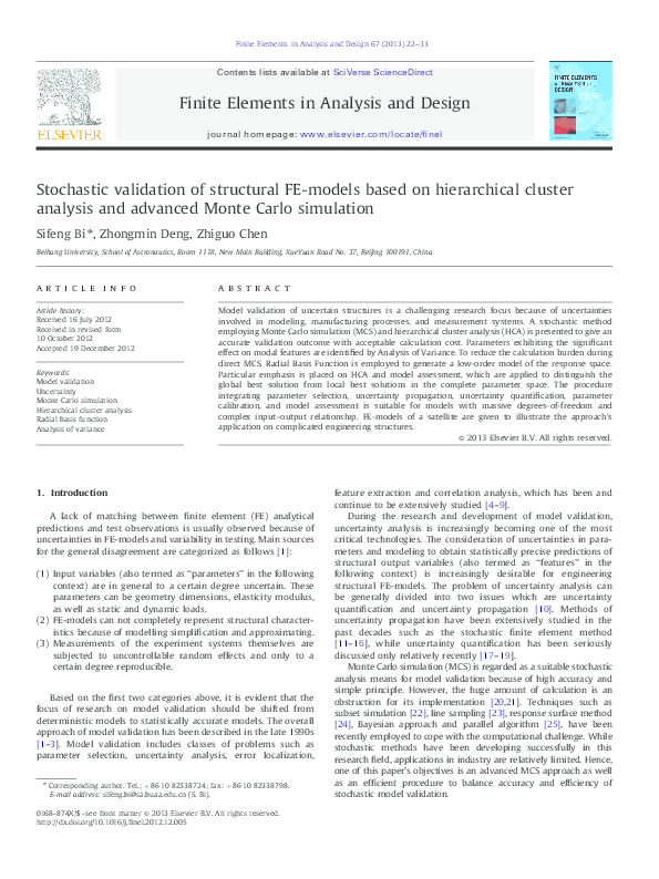 Pdf Stochastic Validation Of Structural Fe Models Based On