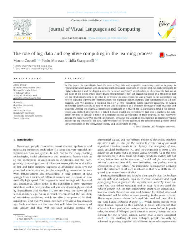 (PDF) The role of big data and cognitive computing in the learning process
