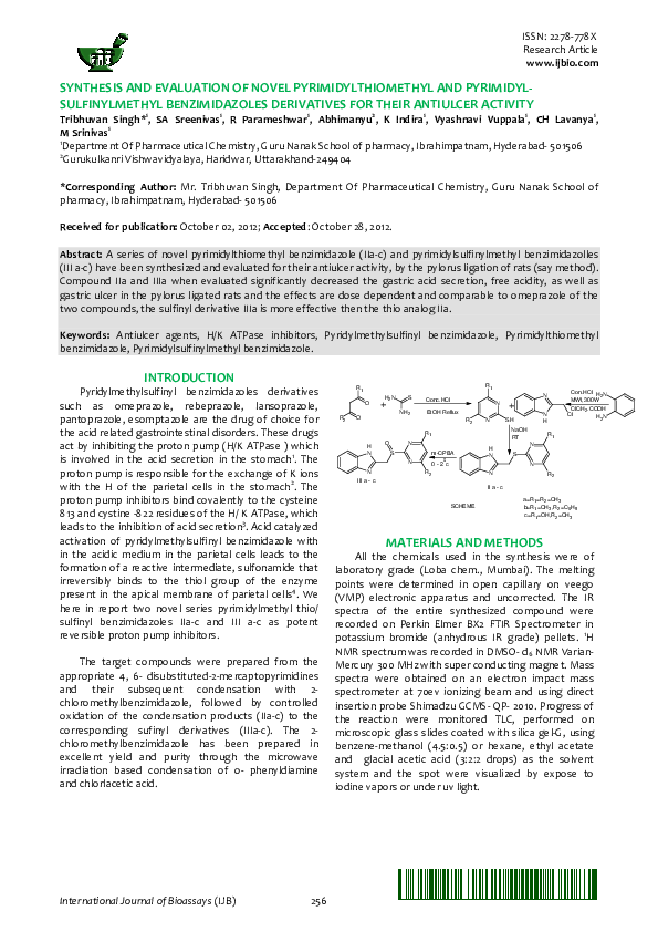 (PDF) Synthesis and evaluation of novel pyrimidylthiomethyl and ...