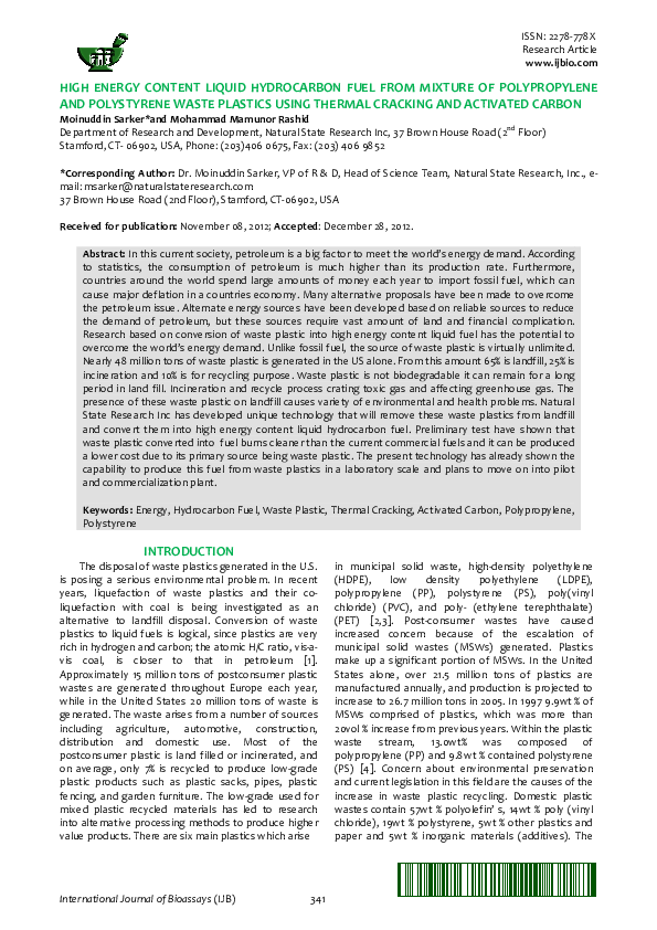 (PDF) High energy content liquid hydrocarbon fuel from mixture of ...