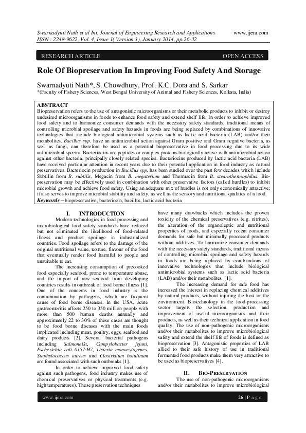 (PDF) Role Of Biopreservation In Improving Food Safety And Storage