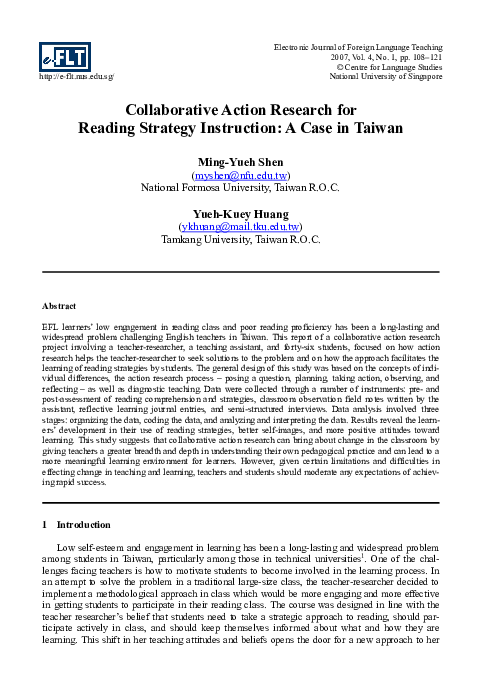 Pdf Collaborative Action Research For Reading Strategy Instruction A