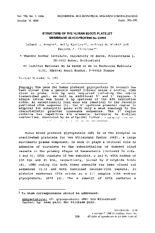 (PDF) Structure of the human blood platelet membrane glycoprotein Iba gene