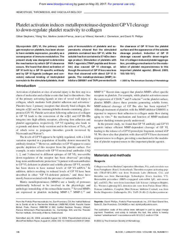 (PDF) Platelet activation induces metalloproteinase-dependent GP VI ...