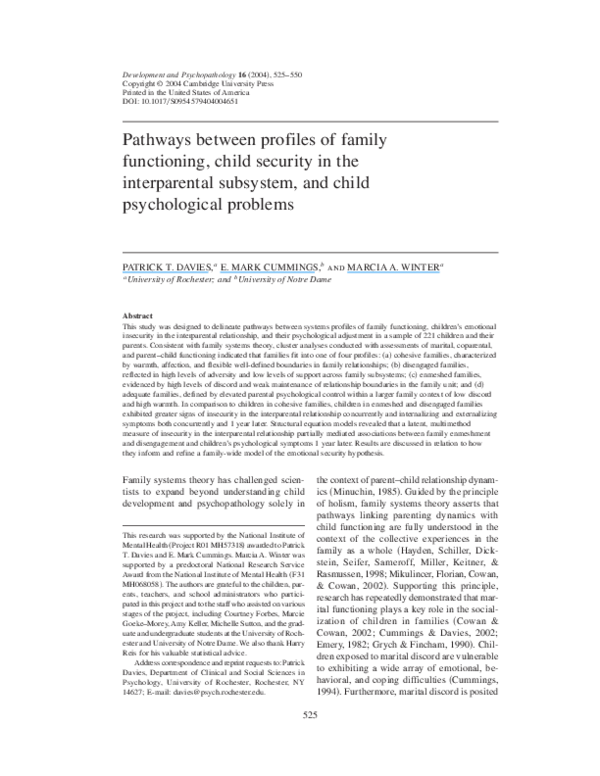 (PDF) Pathways between profiles of family functioning, child security ...