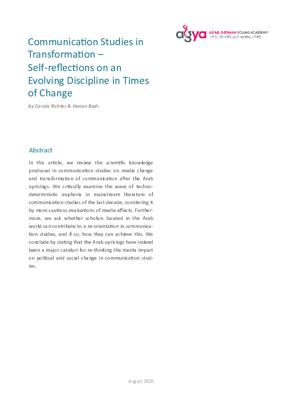 (PDF) Communication Studies in Transformation – Self-reflections on an ...