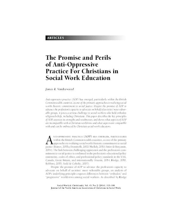 (PDF) The Promise and Perils of Anti-Oppressive Practice For Christians ...