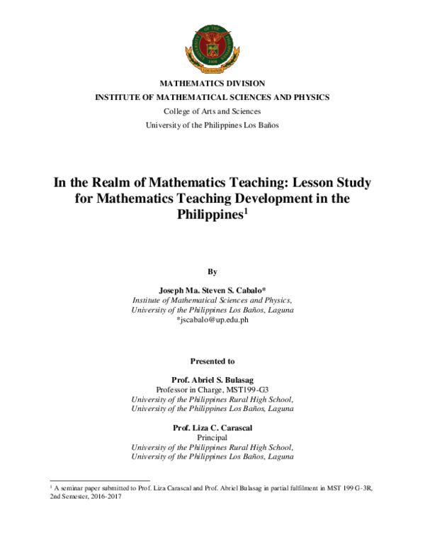 (PDF) In the Realm of Mathematics Teaching: Lesson Study for ...