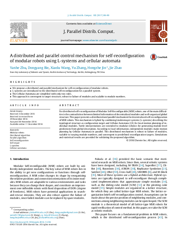 (PDF) A distributed and parallel control mechanism for self-reconfiguration of modular robots ...