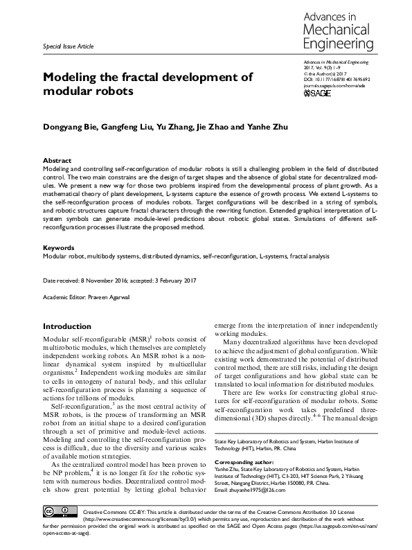 Pdf Modeling The Fractal Development Of Modular Robots