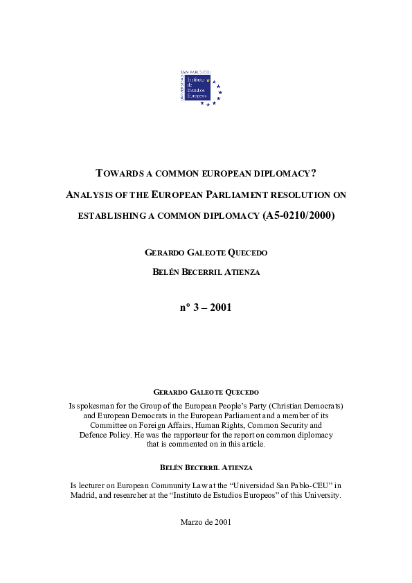 (PDF) TOWARDS A COMMON EUROPEAN DIPLOMACY? ANALYSIS OF THE EUROPEAN ...
