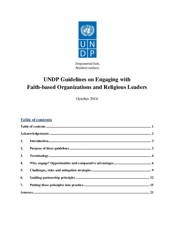 (PDF) UNDP Guidelines on Engaging with Faith-based Organizations and ...
