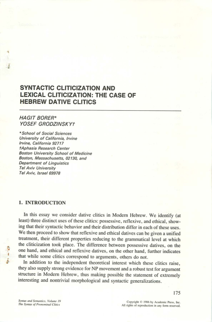 (PDF) Syntactic Cliticization and Lexical Cliticization: the case of ...