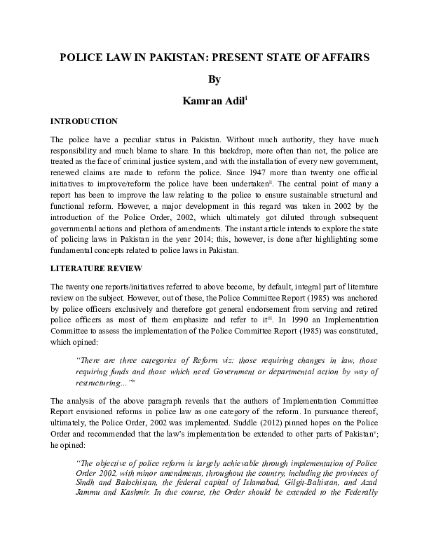 (DOC) POLICE LAW IN PAKISTAN: PRESENT STATE OF AFFAIRS