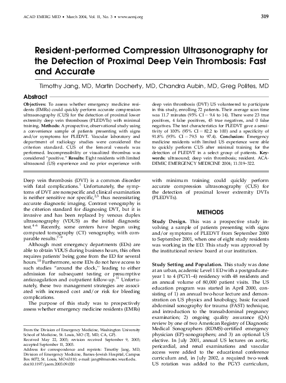 (PDF) Resident-performed Compression Ultrasonography for the Detection ...