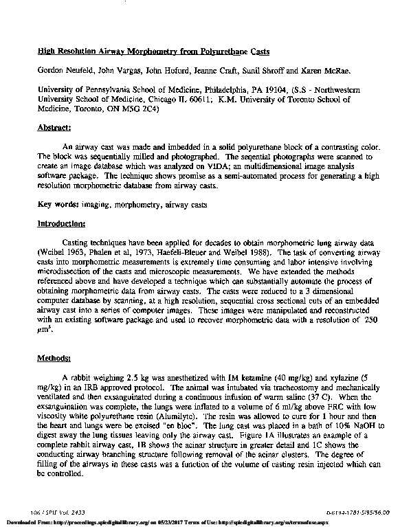 (PDF) High-resolution airway morphometry from polyurethane casts