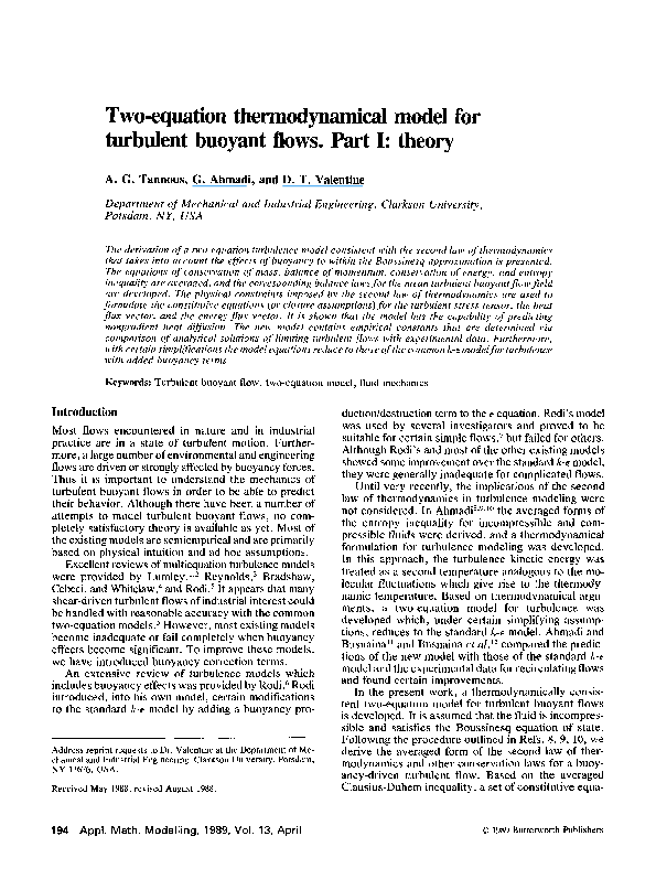(PDF) Two-equation thermodynamical model for turbulent buoyant flows ...