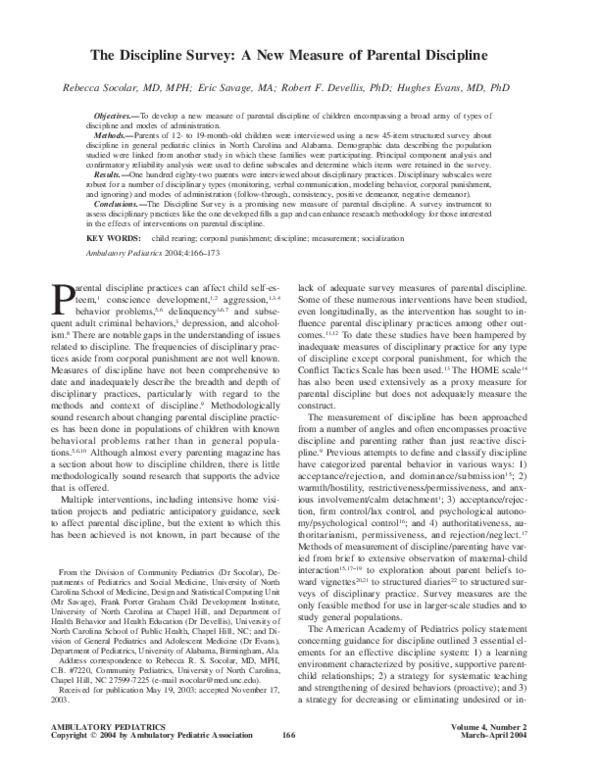 (PDF) The Discipline Survey: A New Measure of Parental Discipline