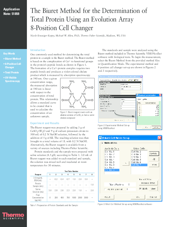 (PDF) The Biuret Method for the Determination of Total Protein Using an Evolution Array 8 ...