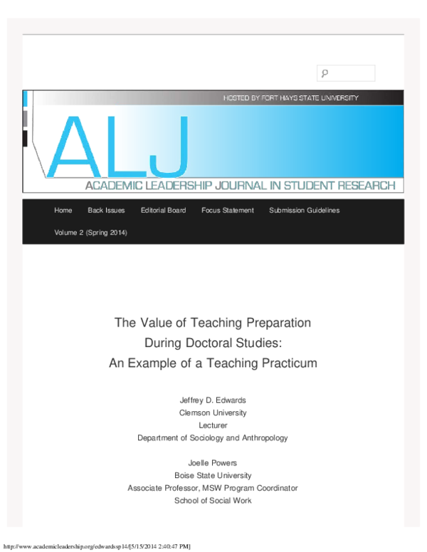 (PDF) The Value of Teaching Preparation During Doctoral Studies: An ...