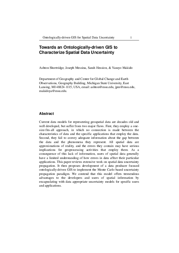 (PDF) Towards an Ontologically­driven GIS to Characterize Spatial Data Uncertainty