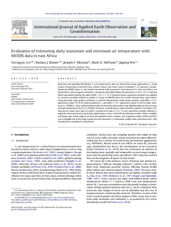 (PDF) Evaluation of estimating daily maximum and minimum air temperature with MODIS data in east ...