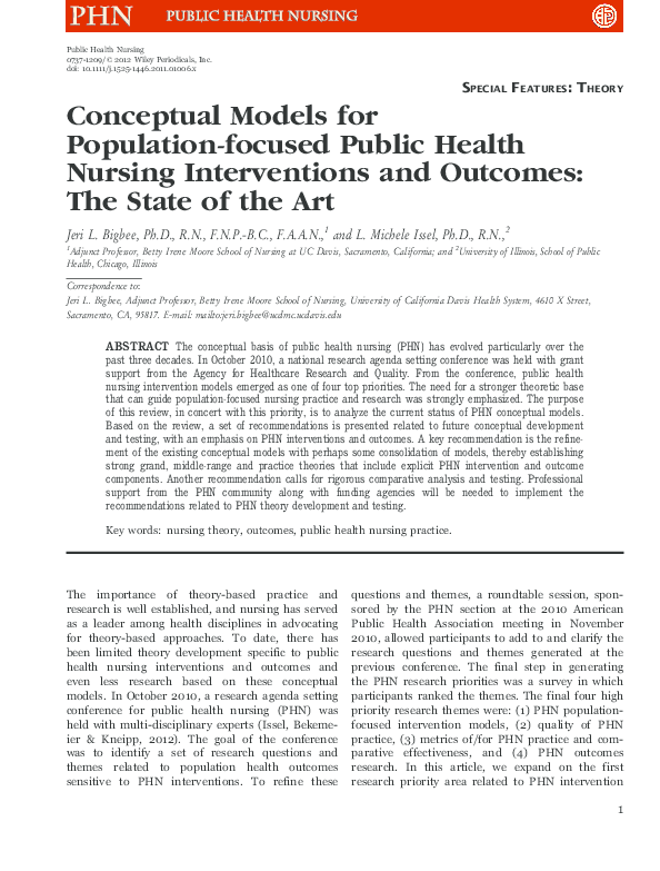 (PDF) Conceptual Models for Population-focused Public Health Nursing ...