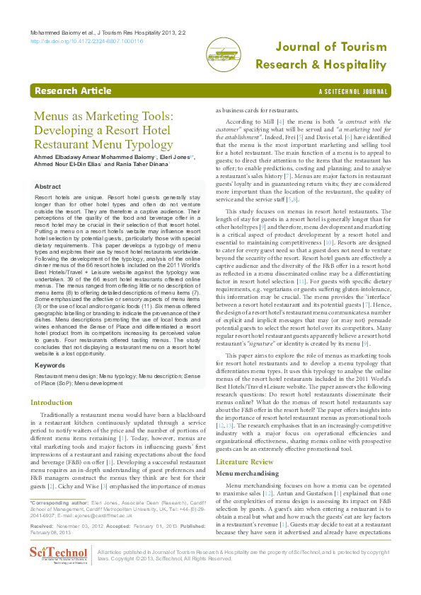 (PDF) Journal of Tourism Research & Hospitality Menus as Marketing ...
