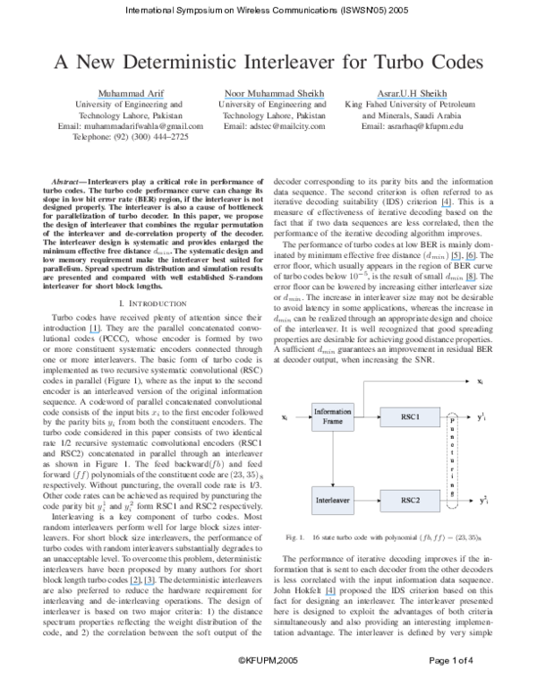 (PDF) A new deterministic interleaver for turbo codes
