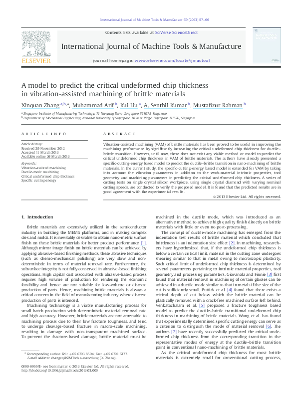 (PDF) A model to predict the critical undeformed chip thickness in ...