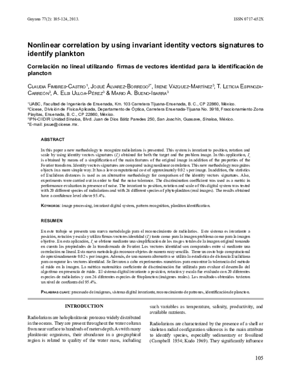 (PDF) Nonlinear correlation by using invariant identity vectors signatures to identify plankton ...
