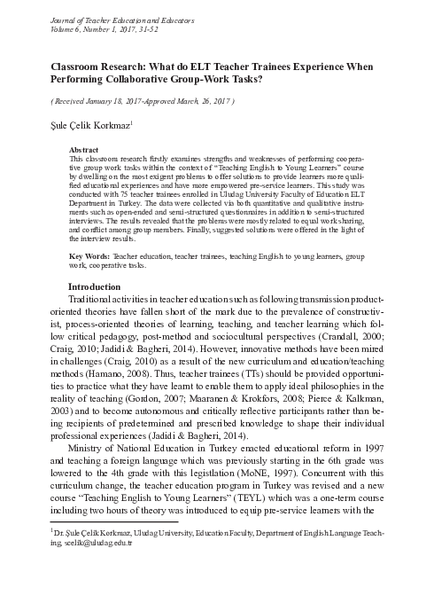 (PDF) Classroom Research: What do ELT Teacher Trainees Experience When ...