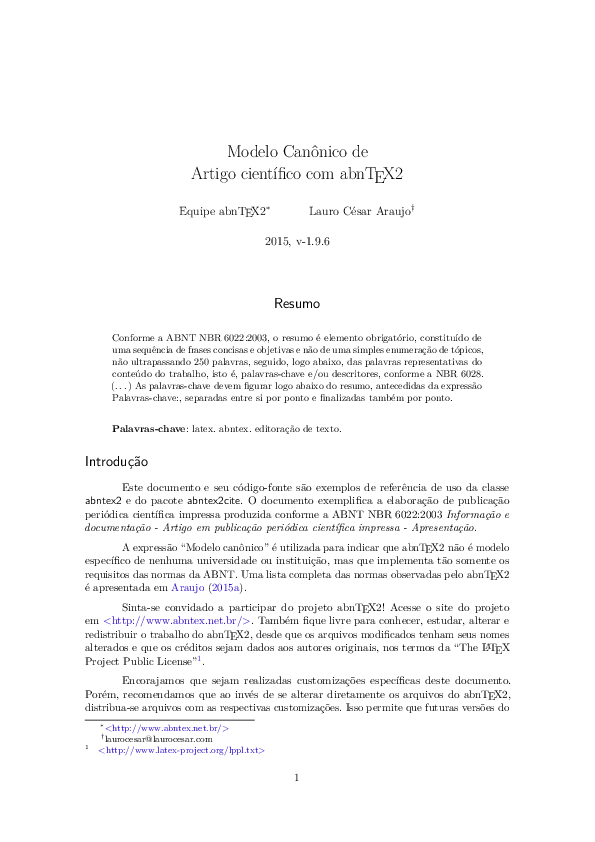 (PDF) Modelo Canônico de Artigo científico com abnT E X2