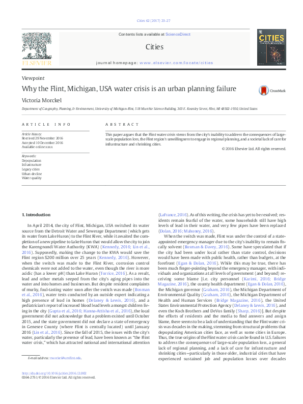(PDF) Why the Flint, Michigan, USA water crisis is an urban planning ...