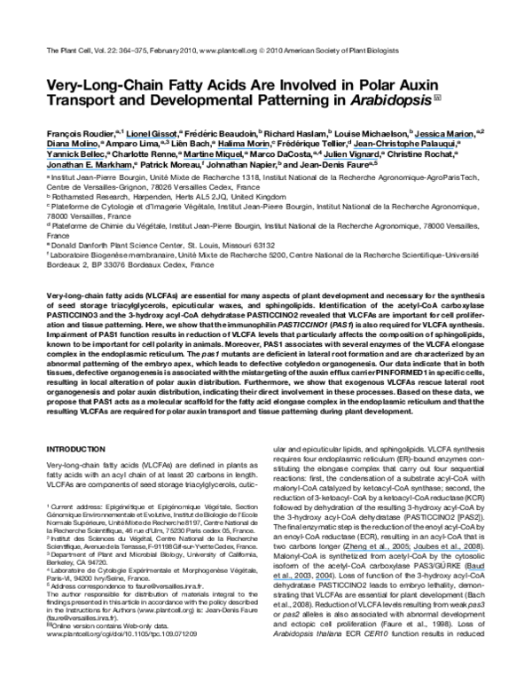 (PDF) Very-Long-Chain Fatty Acids Are Involved in Polar AuxinTransport ...