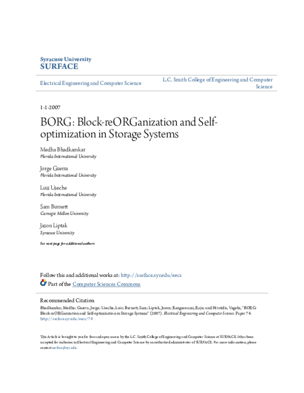 (PDF) BORG: Block-reORGanization and Self-optimization in Storage Systems