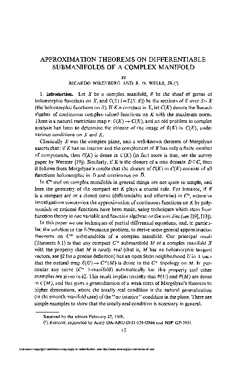 (PDF) Approximation Theorems on Differentiable Submanifolds of a Complex Manifold