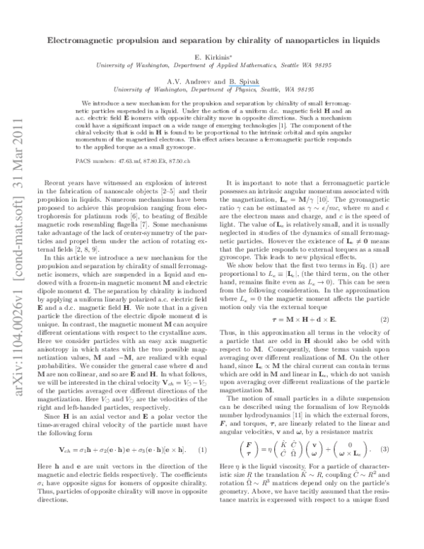 (PDF) Magnetic Chirality-Based Propulsion and Separation of Nanoparticles