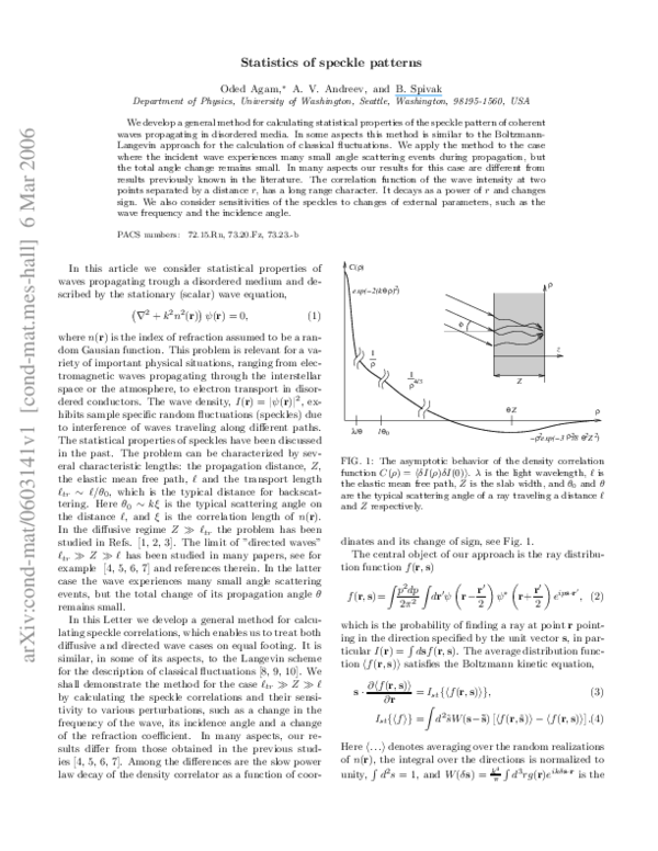 (PDF) Long-Range Correlations in the Speckle Patterns of Directed Waves