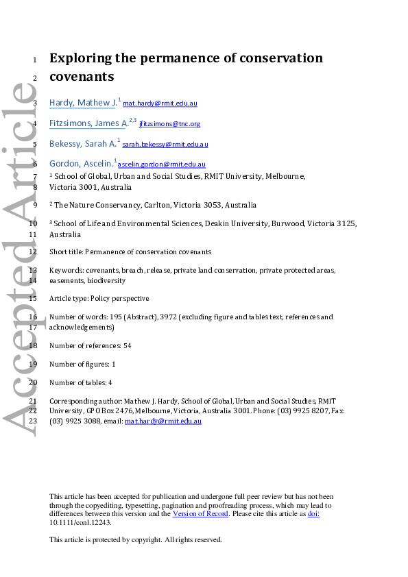 (PDF) Exploring the permanence of conservation covenants
