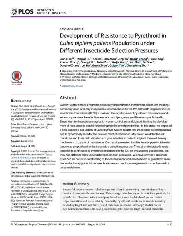 (PDF) Development of Resistance to Pyrethroid in Culex pipiens pallens Population under ...