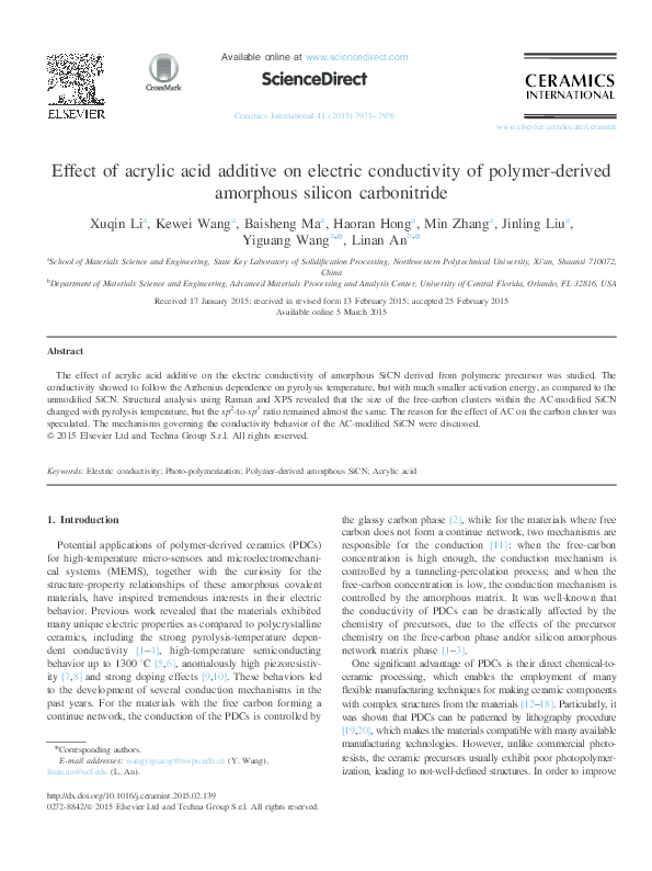 (PDF) CERAMICS INTERNATIONAL Effect of acrylic acid additive on ...