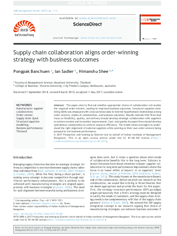 (PDF) Supply chain collaboration aligns order-winning strategy with ...
