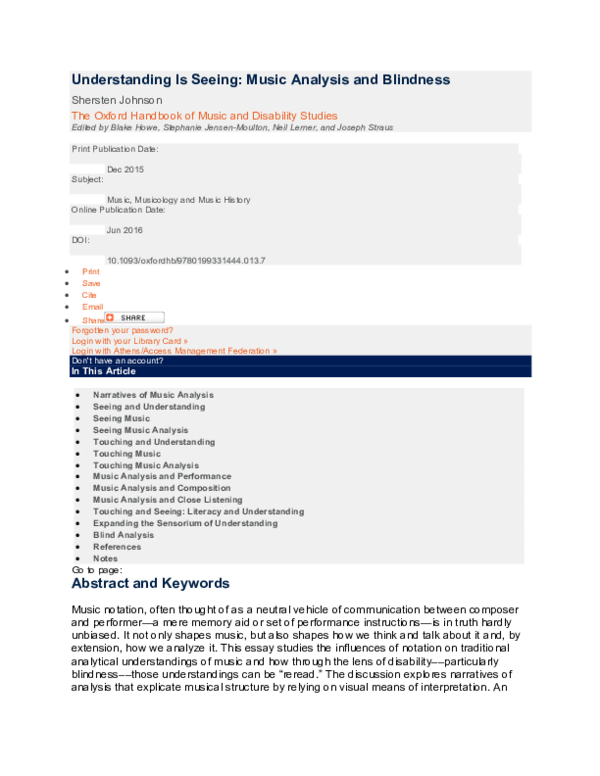 (PDF) Understanding Is Seeing: Music Analysis and Blindness