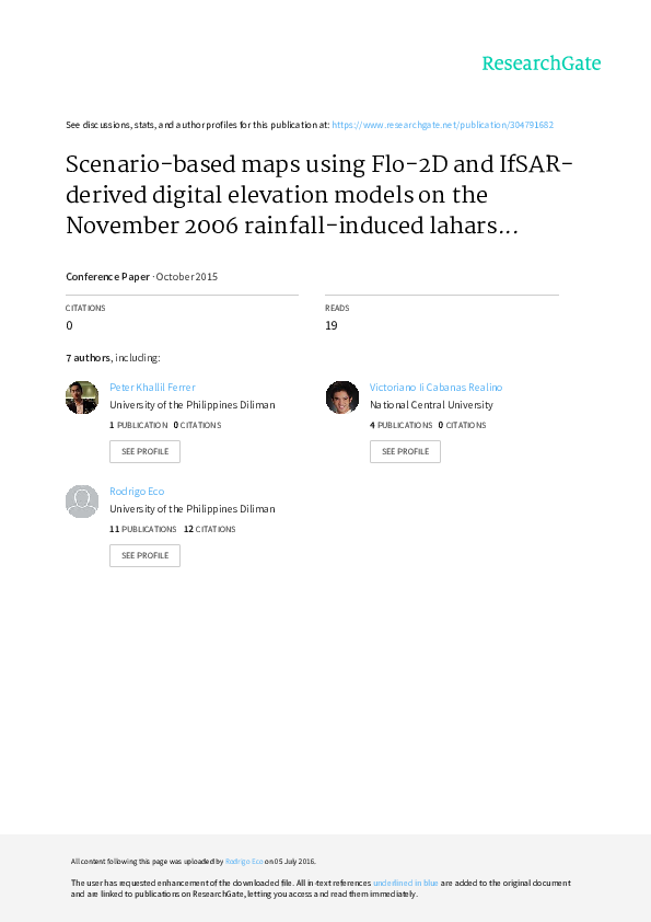 (PDF) Scenario-based maps using Flo-2D and IfSAR-derived digital ...